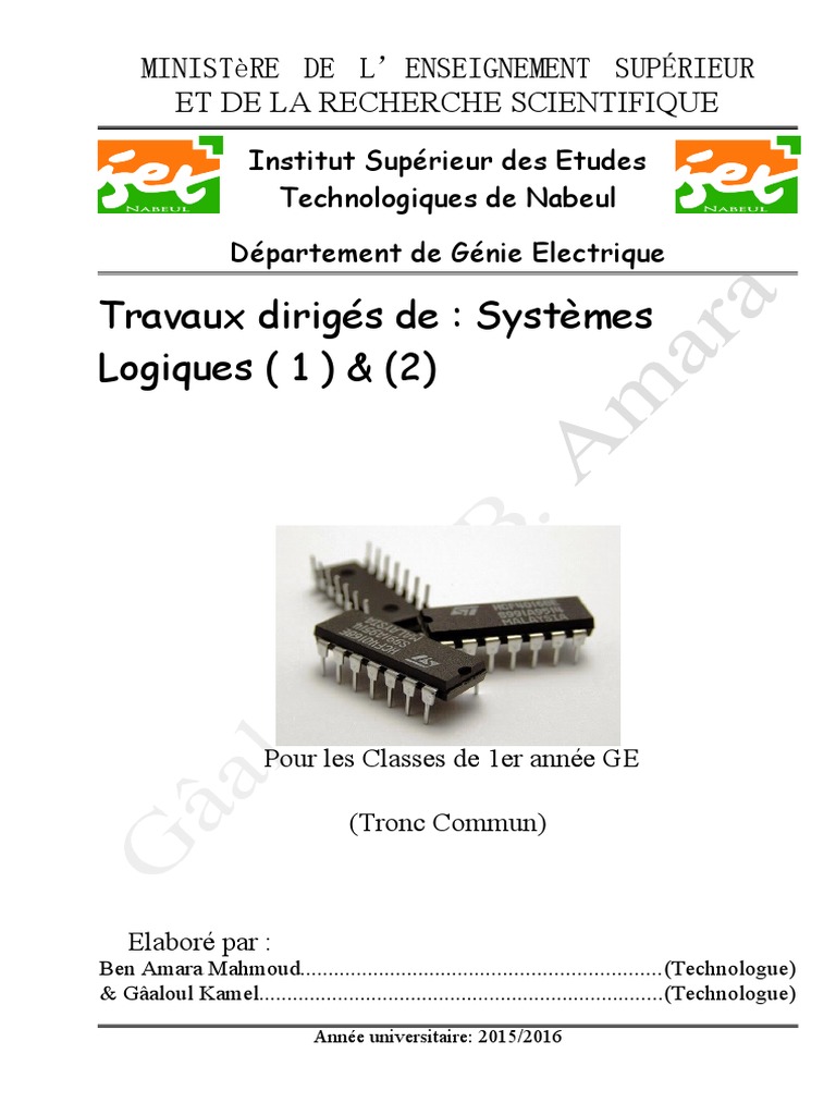 TD Systèmes Logiques | PDF | Algèbre de Boole (logique) | Enseignement ...