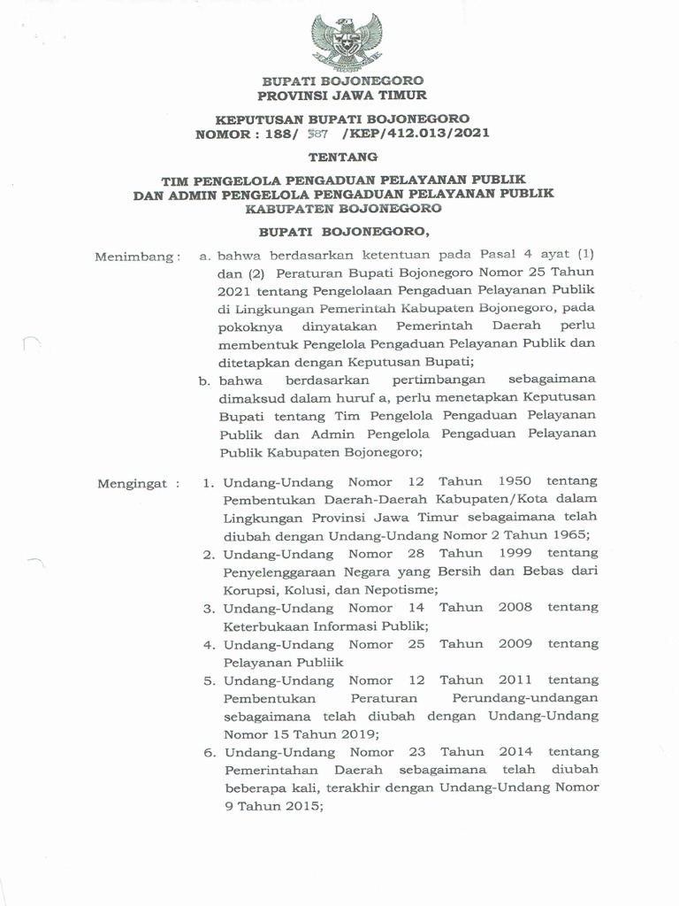 SK Tim Pengelola Pengaduan Pelayanan Publik | PDF SK Tim Pengelola Pengaduan Pelayanan Publik | PDF