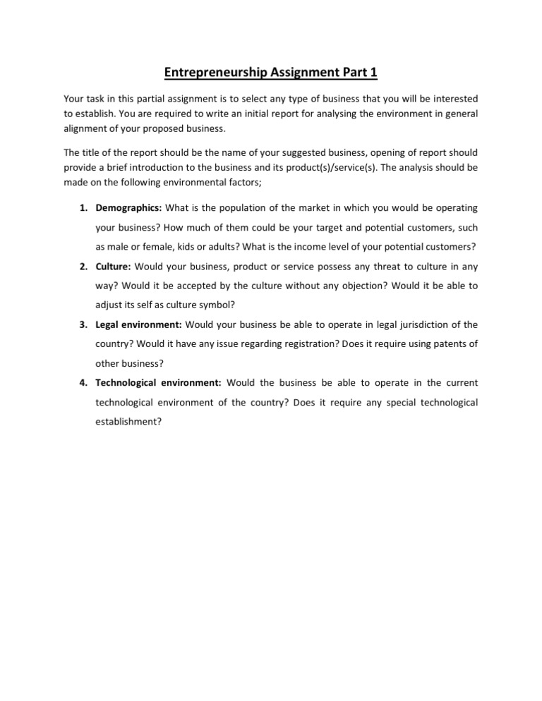 Entrepreneurship Assignment 1 | PDF