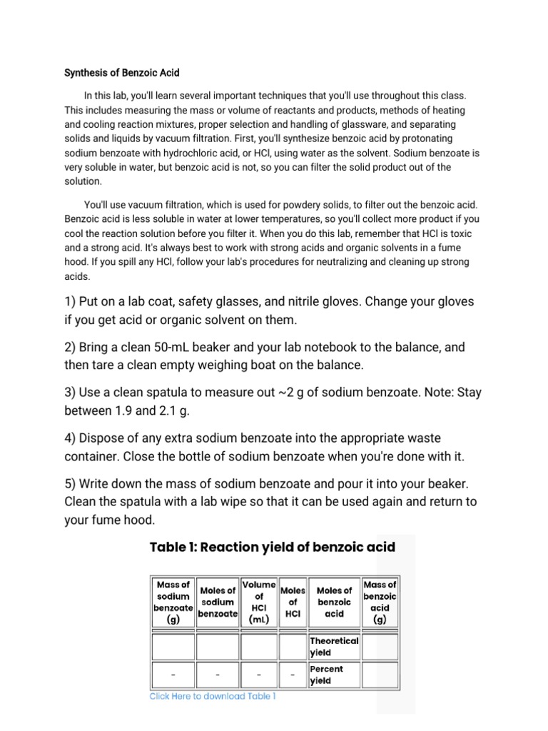 Synthesis of Benzoic Acid | PDF | Filtration | Solubility