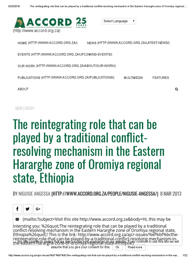 The Reintegrating Role That Can Be Played by A Traditional Conflict ...