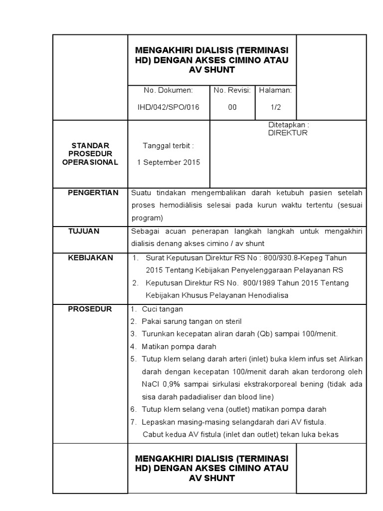 14.mengakhiri Dialisis (Terminasi HD) Dengan Akses Cimino Atau Av Shunt ...