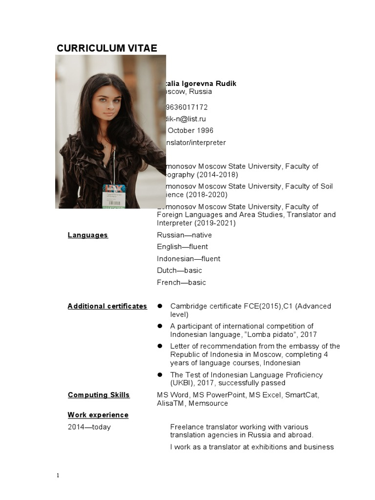 CV Eng Rud Translator | PDF | Russian Language | Indonesia