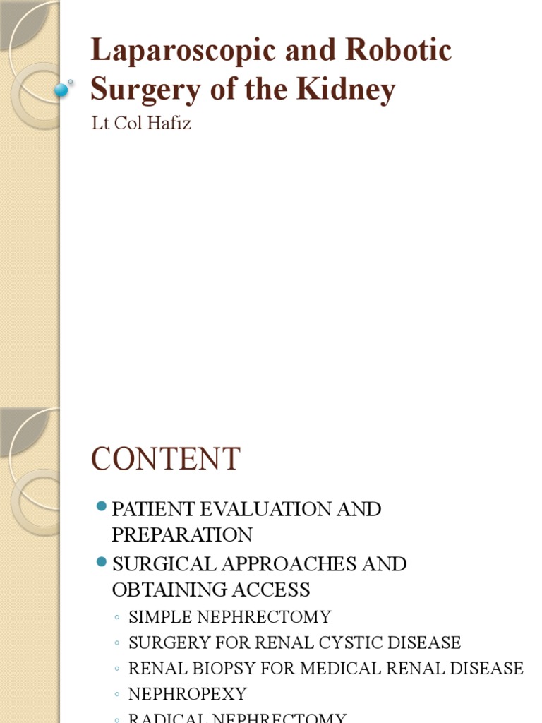 Robotic and Laparoscopic Surgery of Kidney | PDF