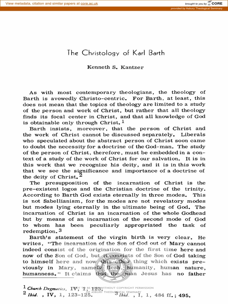 Christology: The of Karl | PDF | Christology | Karl Barth