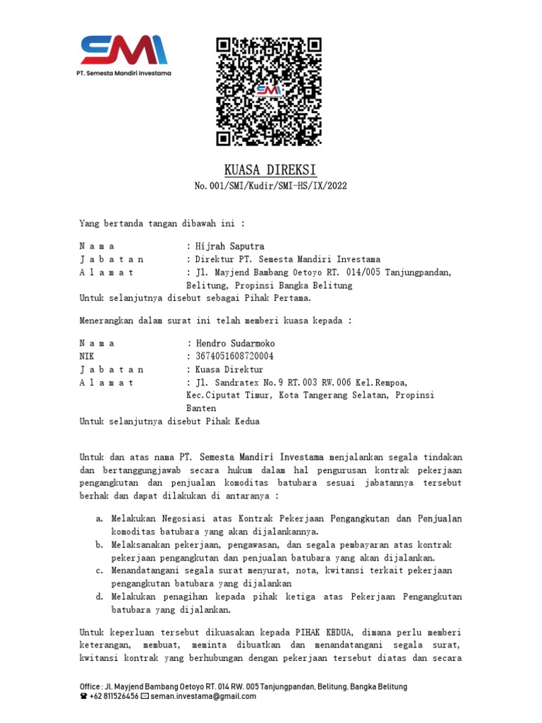 SMI-Kuasa-Direksi Hendro | PDF