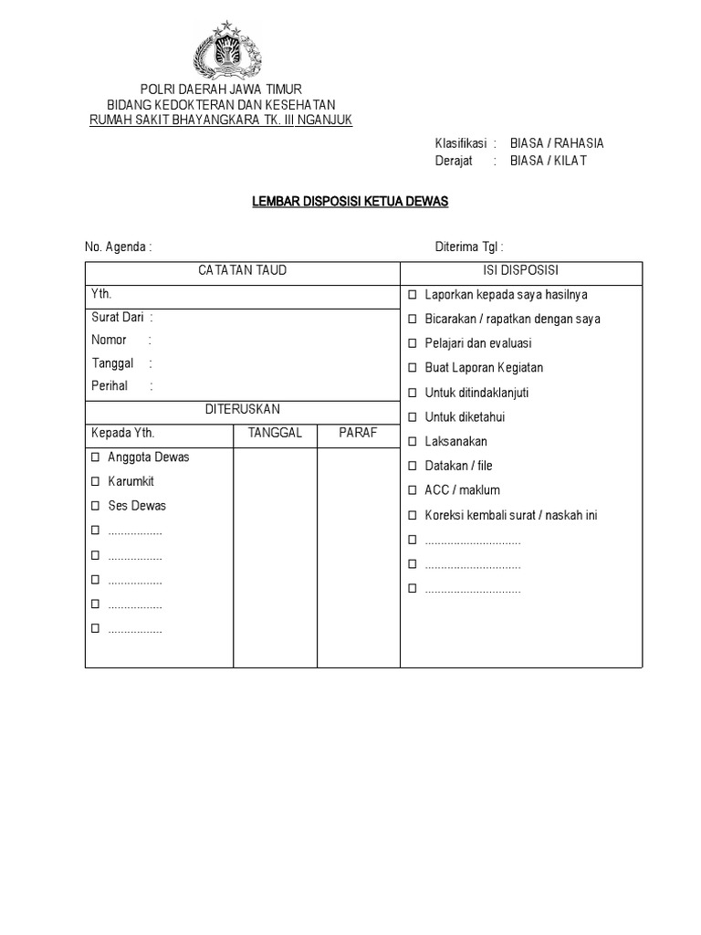 Lembar Disposisi Dewas | PDF