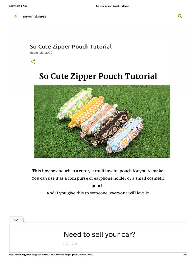 So Cute Zipper Pouch Tutorial | PDF | Domestic Implements | Consumer Goods