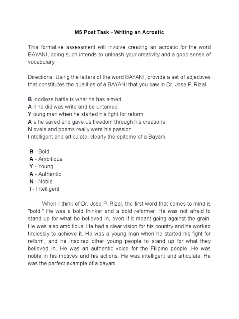 An Acrostic Tribute to Bayani | PDF