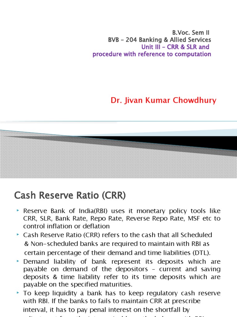 Understanding CRR and SLR in Banking | PDF | Reserve Bank Of India | Banks