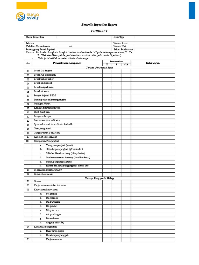 Periodic Inpection Report Forklift | PDF