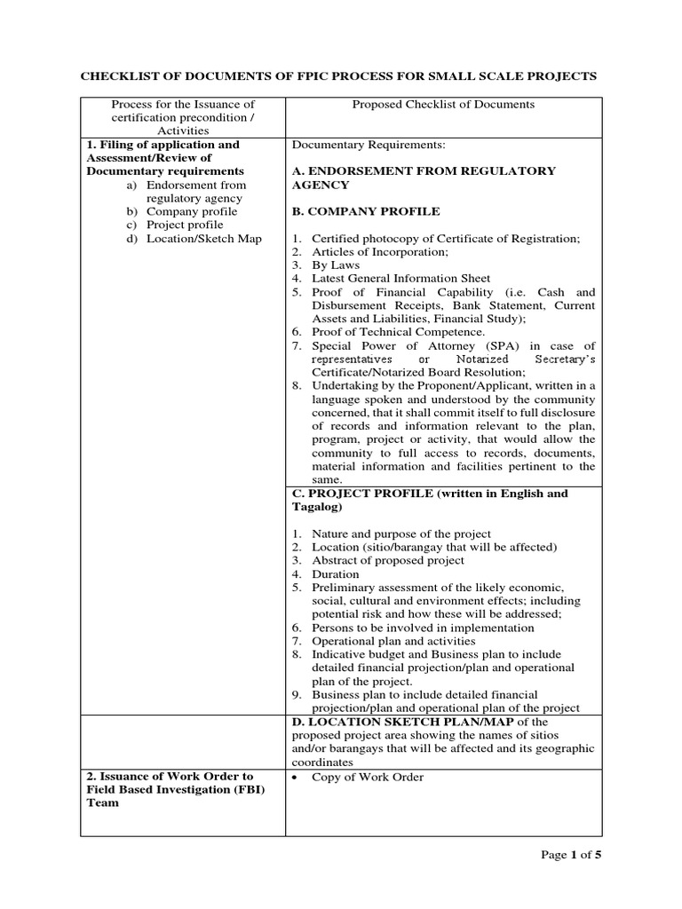 FPIC Process Checklist for Small Projects | PDF | Federal Bureau Of ...