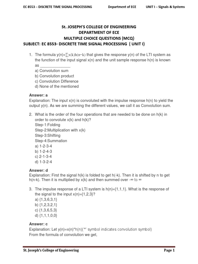 St. Joseph'S College of Engineering Department of Ece Multiple Choice ...