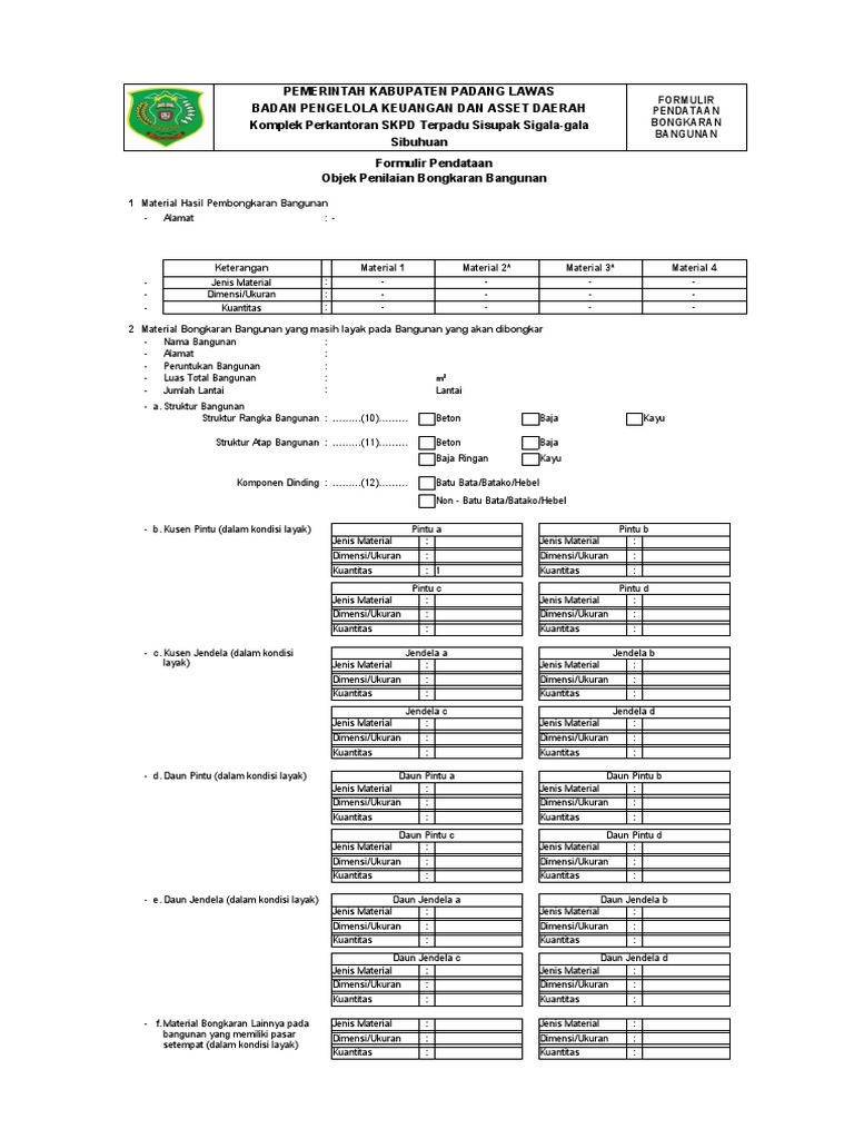 Form Pendataan Bongkaran Bangunan | PDF