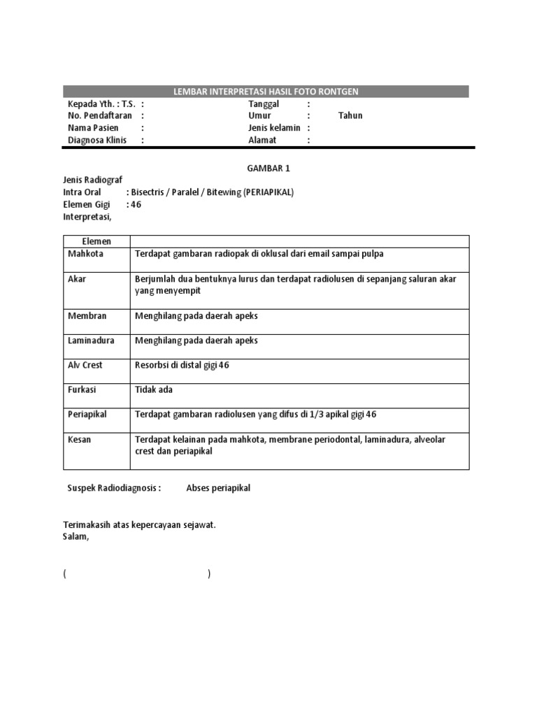 Pengisian Form SL Radiologi | PDF