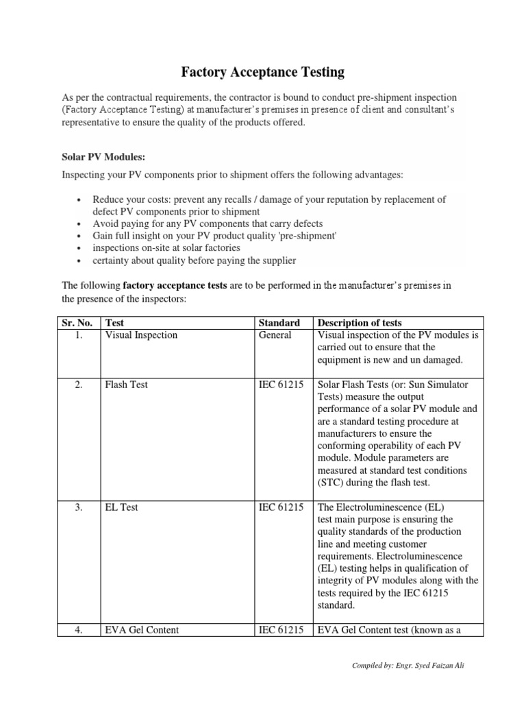 Factory Accepting Test | PDF | Materials