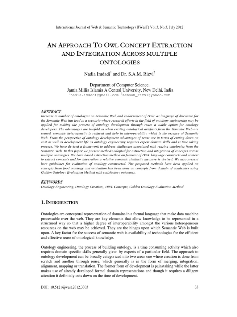An Approach To Owl Concept Extraction and Integration Across Multiple Ontologies | PDF | Class ...