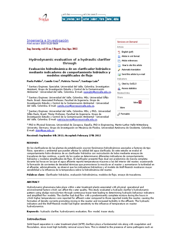 Hydrodynamic Evaluation Of A Hydraulic Clarifier Through Pdf
