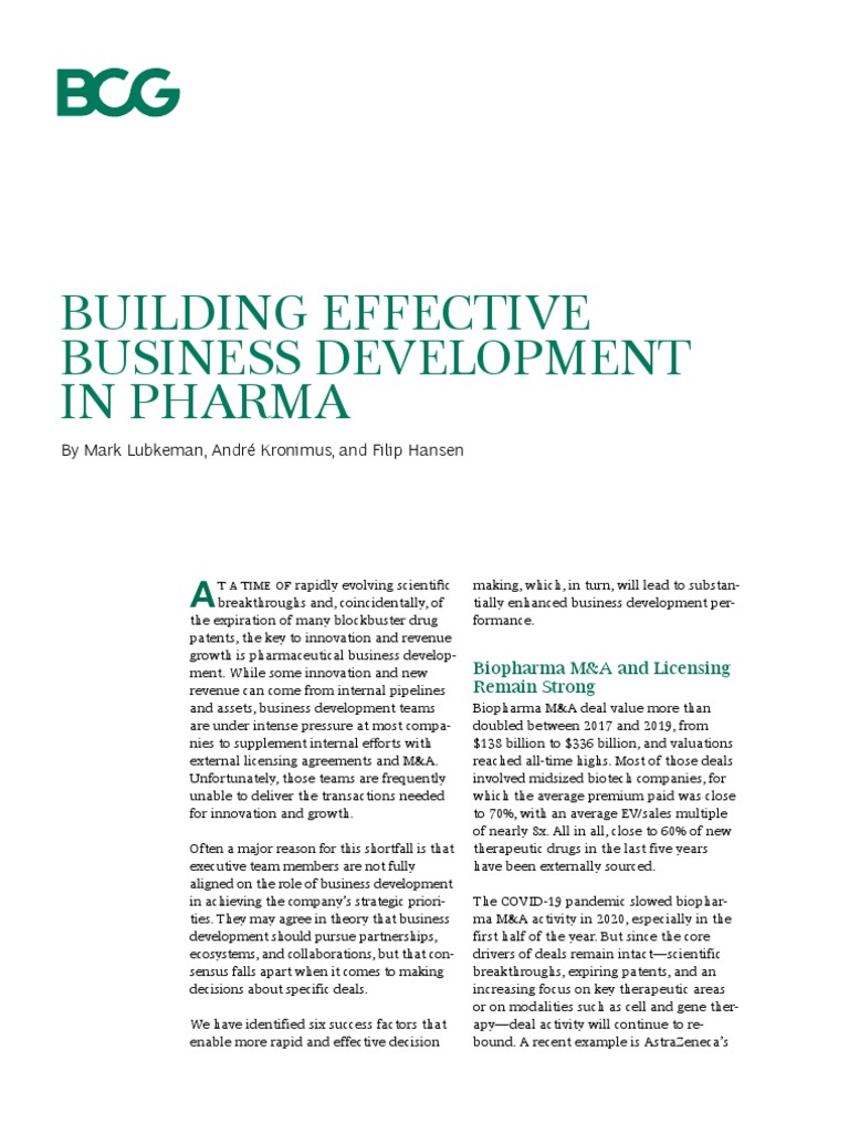 BCG Building Effective Business Development in Pharma Jan 2021 | PDF ...