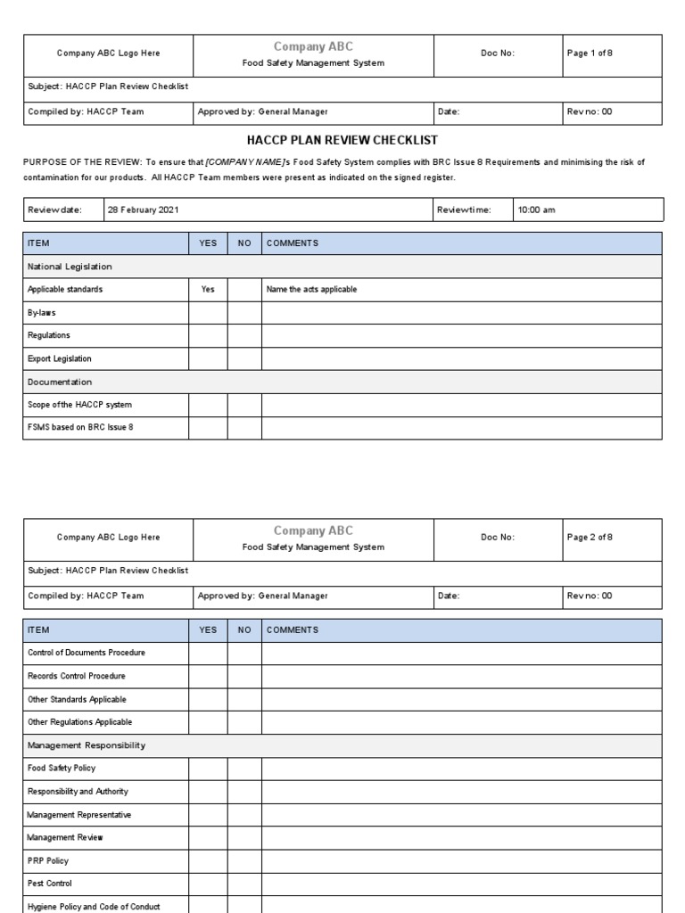 BRC HACCP Plan Review Checklist | PDF | Hazard Analysis And Critical ...