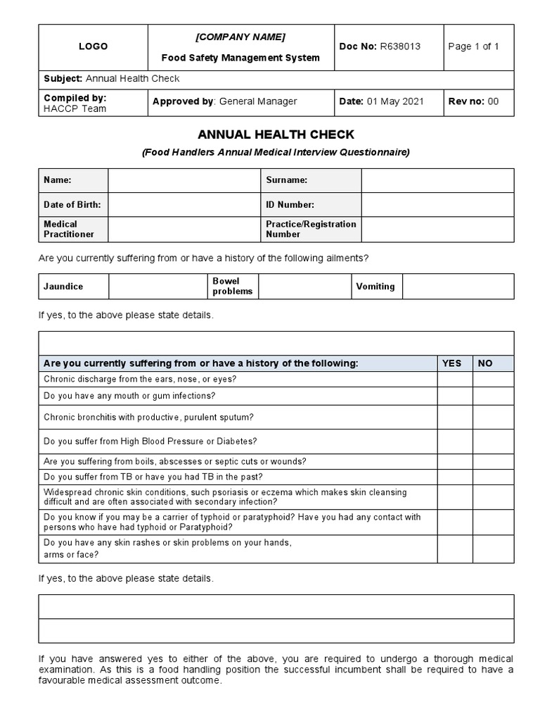 R638012 Annual Health Check | PDF