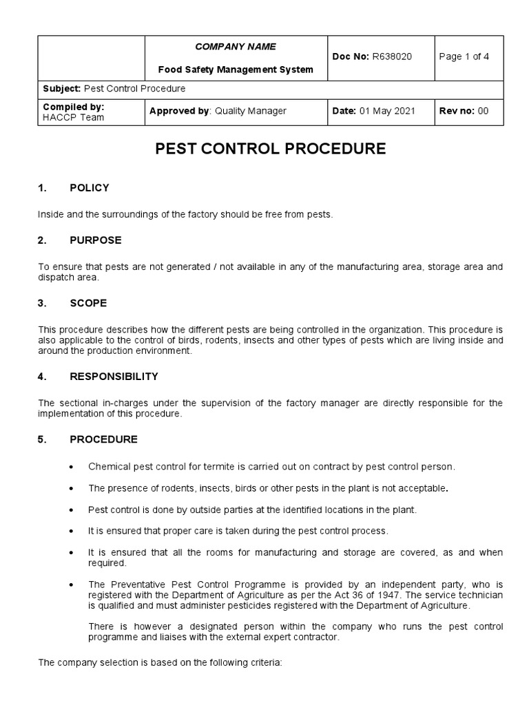 R638020 Pest Control Procedure | PDF | Pest Control | Pest (Organism)