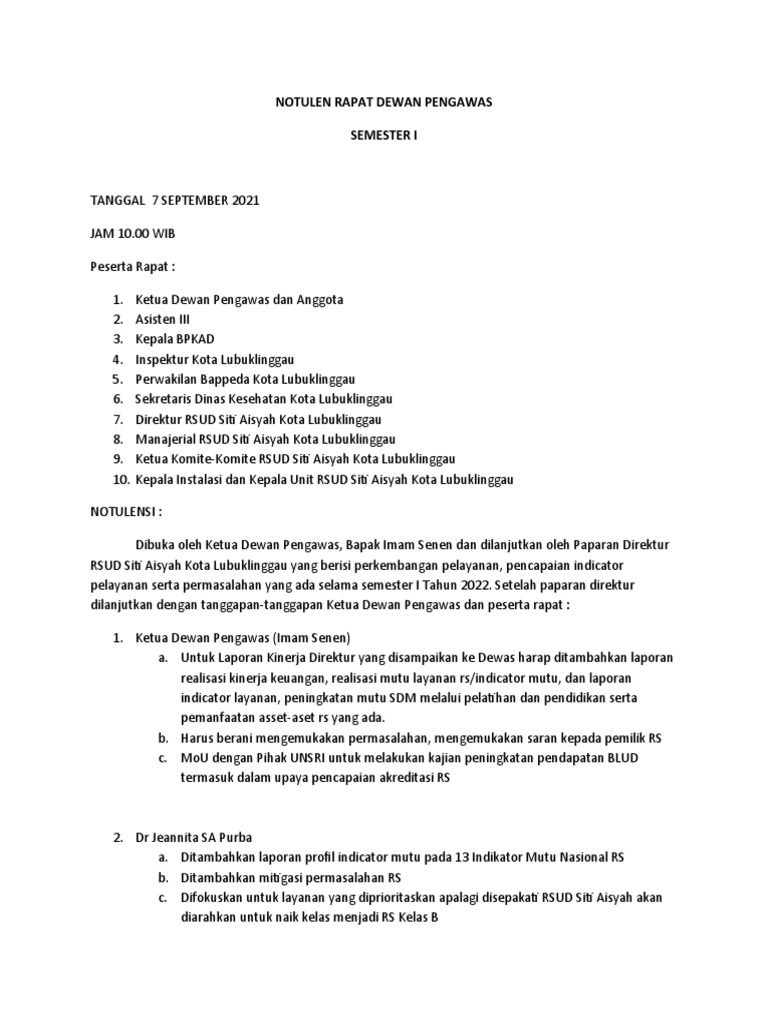 Notulen Rapat Dewan Pengawas | PDF