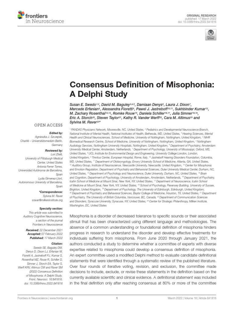 Consensus Definition of Misophonia - A Delphi Study | PDF | Consensus ...
