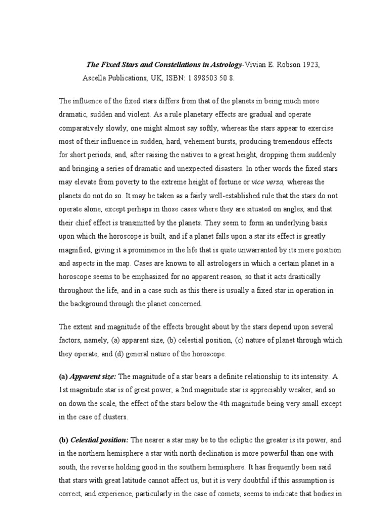 The Fixed Stars and Constellations in Astrology | PDF | Horoscope | Stars