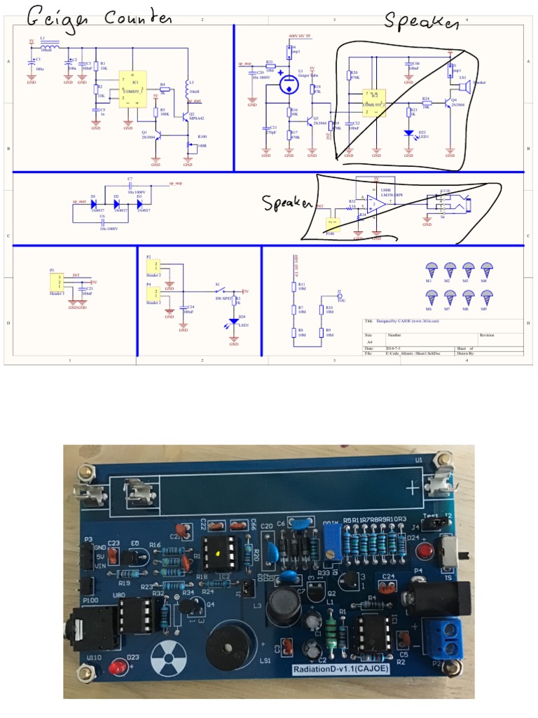 Schematic diagram of a Geiger-Müller tube circuit with labeling of ...
