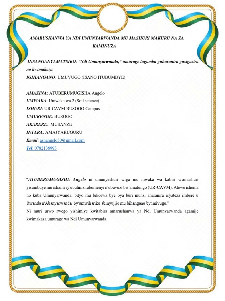 UMUVUGO._ISANO_ITUBUMBYE | PDF | Rwanda