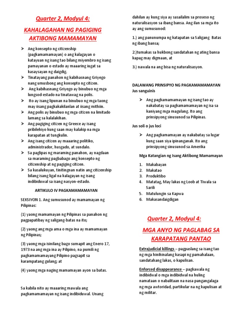 Reviewer For AP 10 (4th Cpe - Filipino Version) | PDF