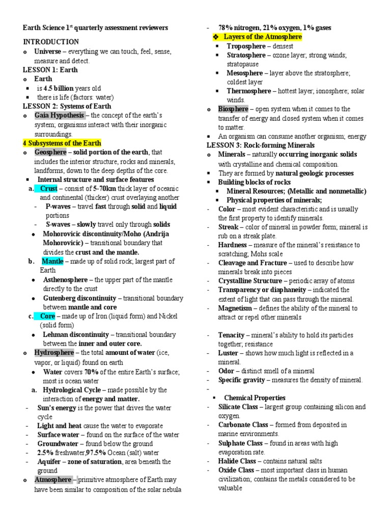 Earth Science 1st Quarterly Assessment Reviewers | Download Free PDF ...