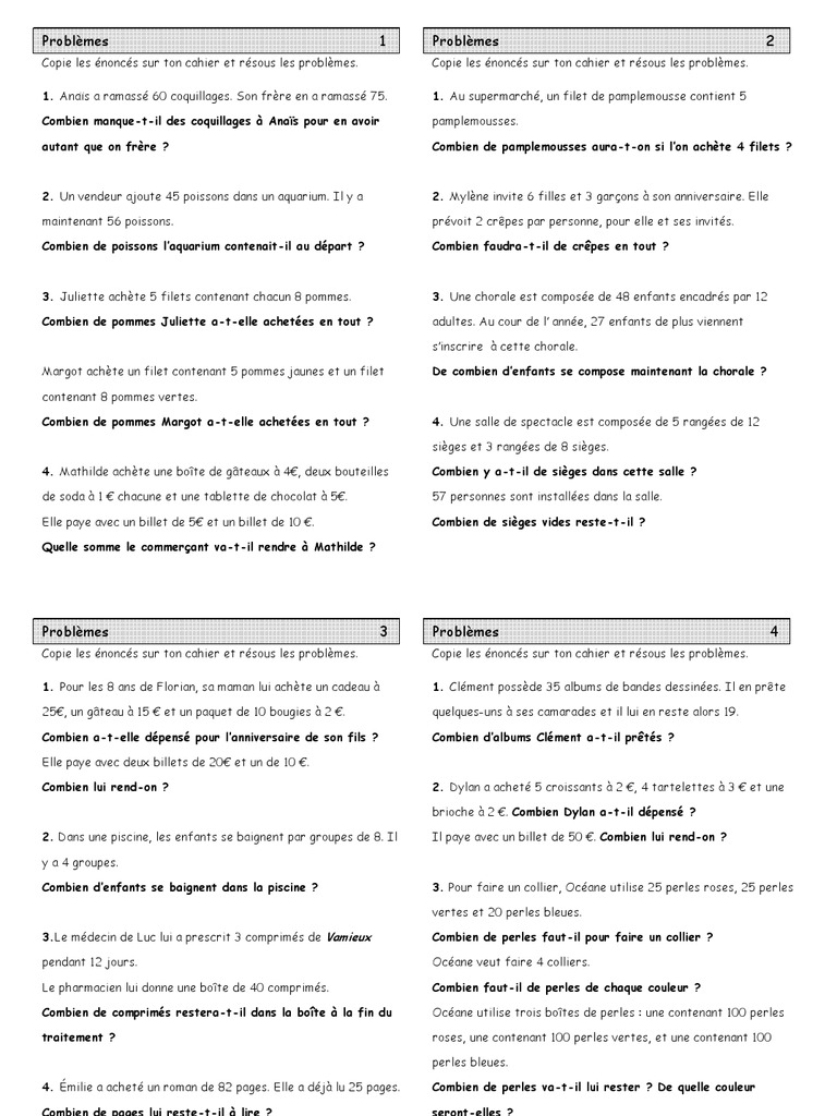 Problèmes CE1 - Autonomie | PDF | Nourritures | La nature