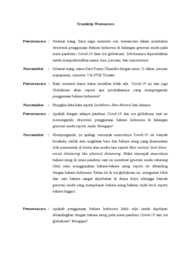 Transkrip Wawancara - Cindy - Include | PDF