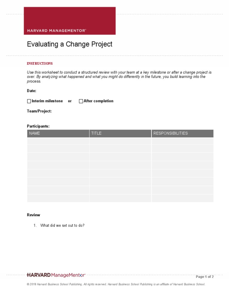 Worksheet For Evaluating A Change Project | PDF
