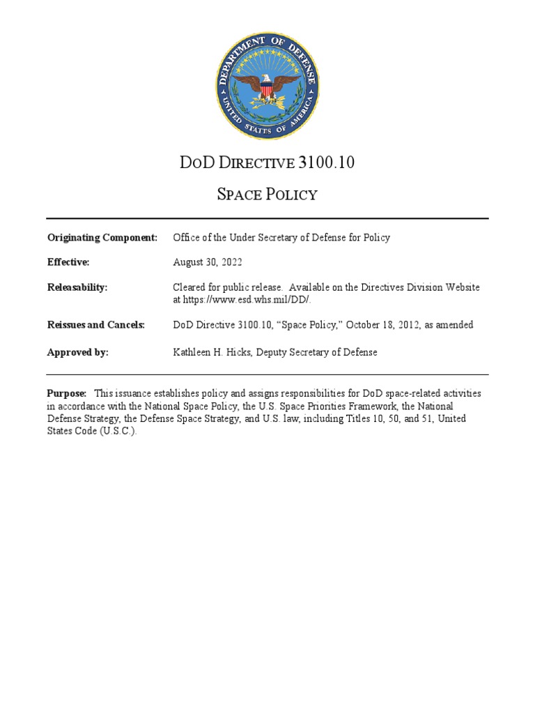 US DOD Space Policy | PDF | United States Department Of Defense ...