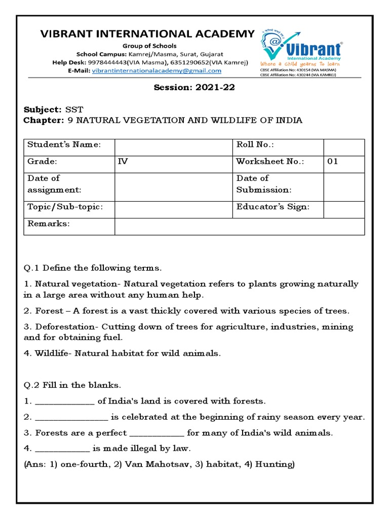 4th SST ch-9 w.s-01 | PDF | Forests | Natural Environment