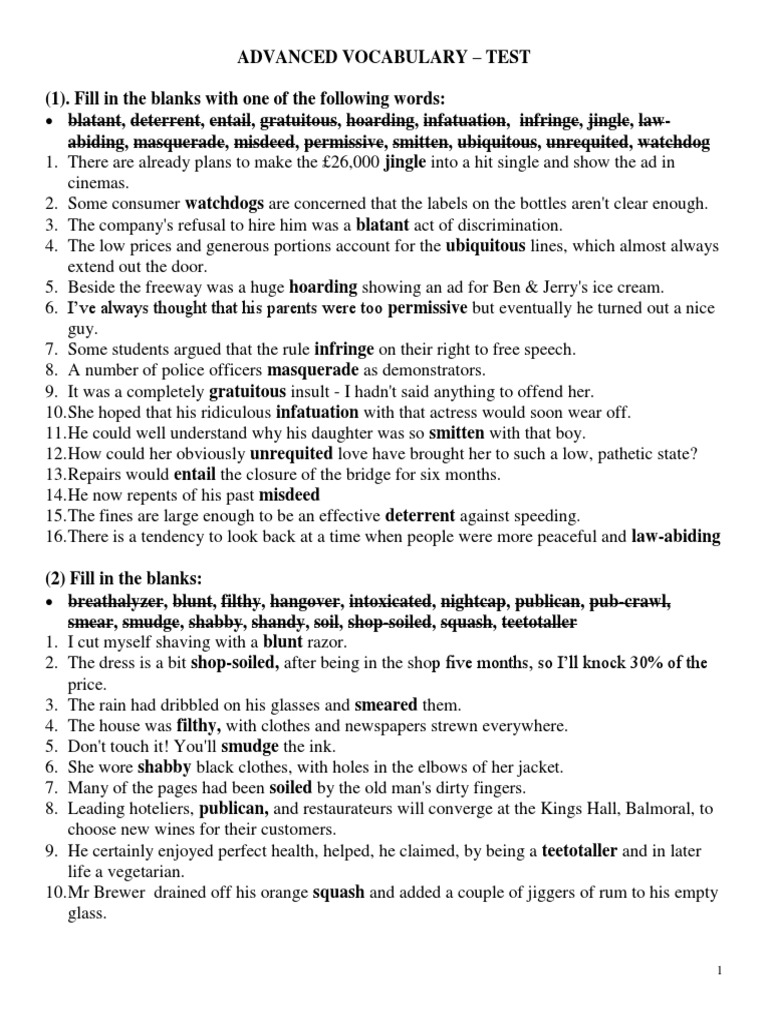 Advanced Vocabulary Test 4 | PDF