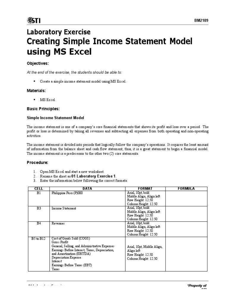 Income Statement Model Exercise | PDF | Income Statement | Spreadsheet