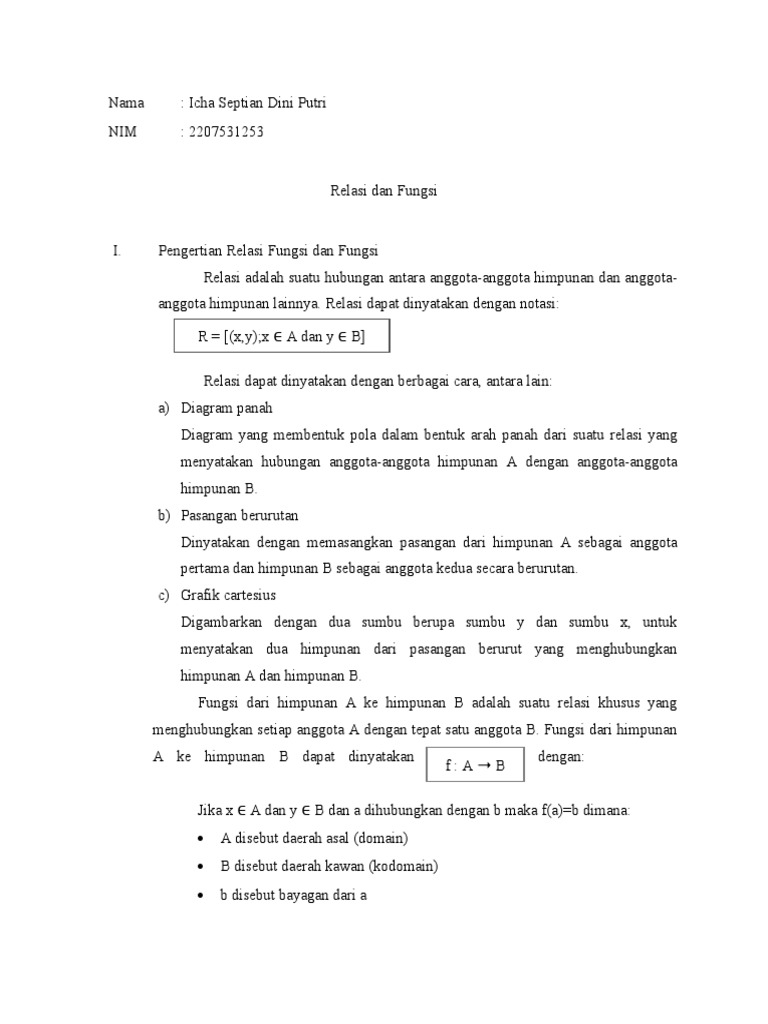 Pengertian dan Jenis Relasi Fungsi | PDF