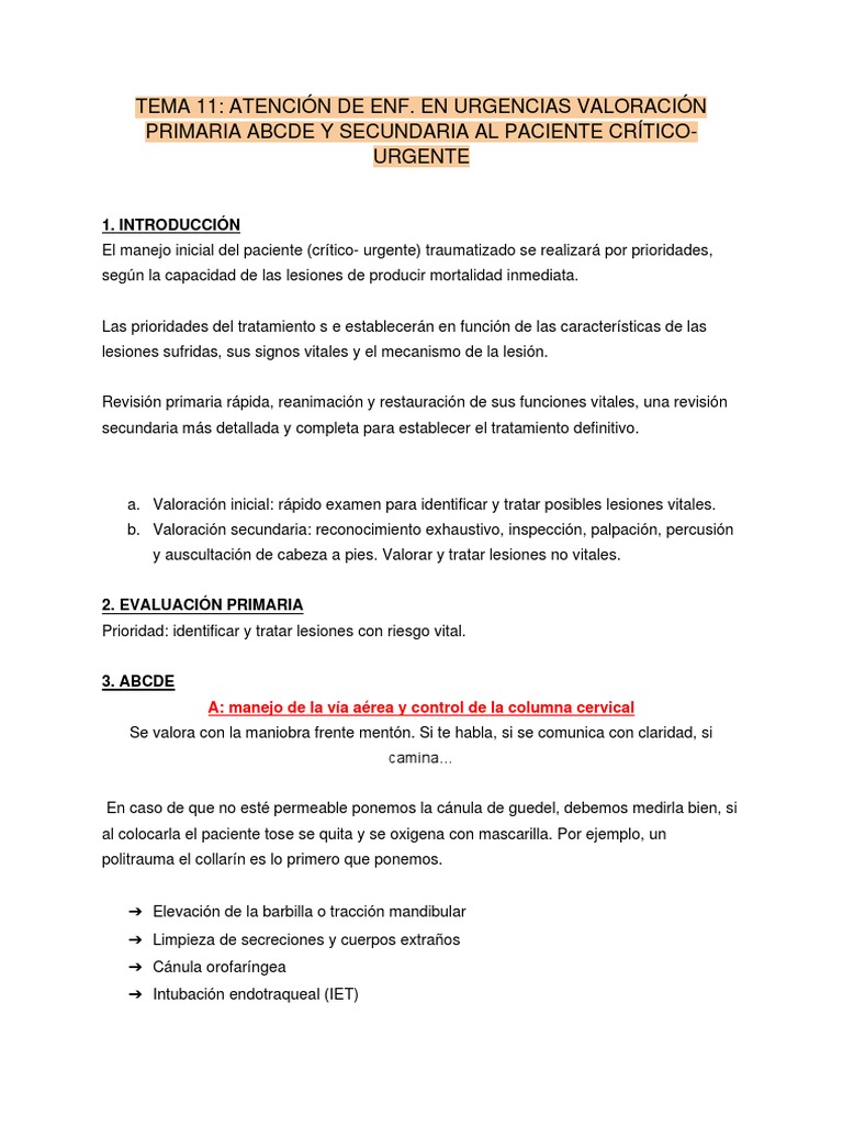 Valoración ABCDE en Urgencias Médicas | PDF | Lesión | Fisiología