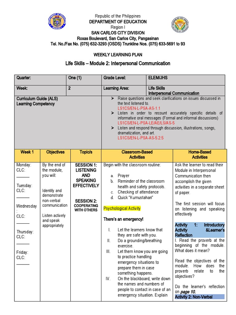 WLP - WEEK 2 August-31-Sep2-Life-SKills-Q1-Module-2-GID | PDF ...