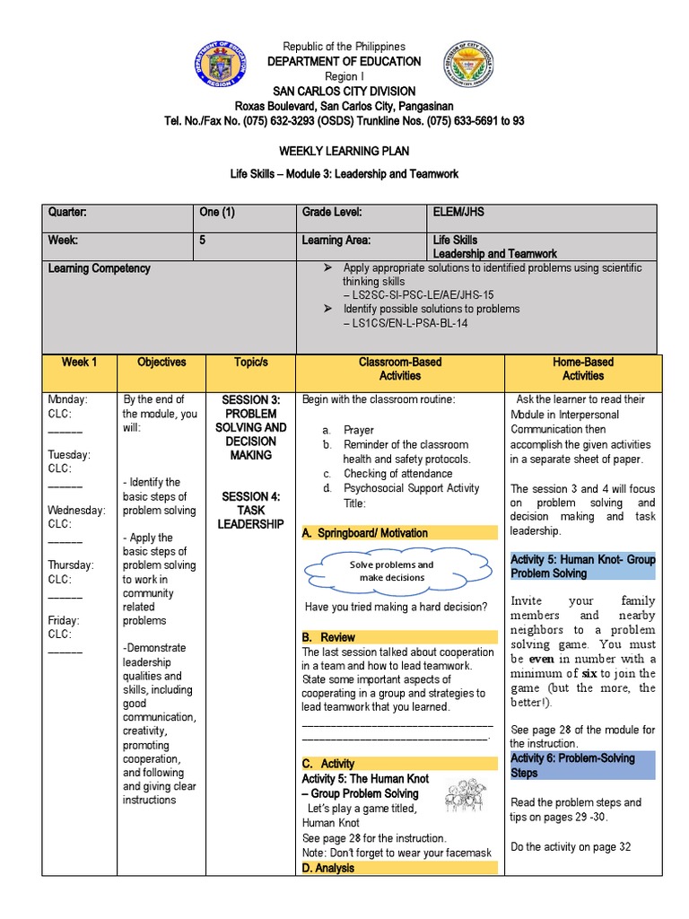 WLP Life Skills Q1 W5 Module 3session 3 and 4 Leadership and Teamwork ...