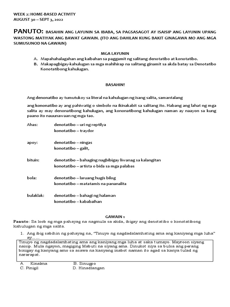 HOME Based Activity Week 2 | PDF