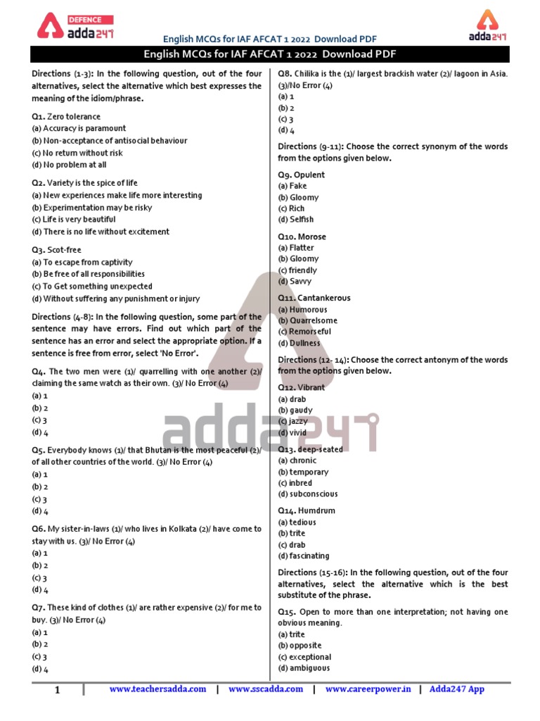 English MCQs For IAF AFCAT 1 2022 Download PDF 1 | PDF | Earth Analog | Exoplanet