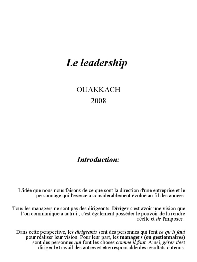 Le Leadership | PDF | Direction | Concept de psychologie