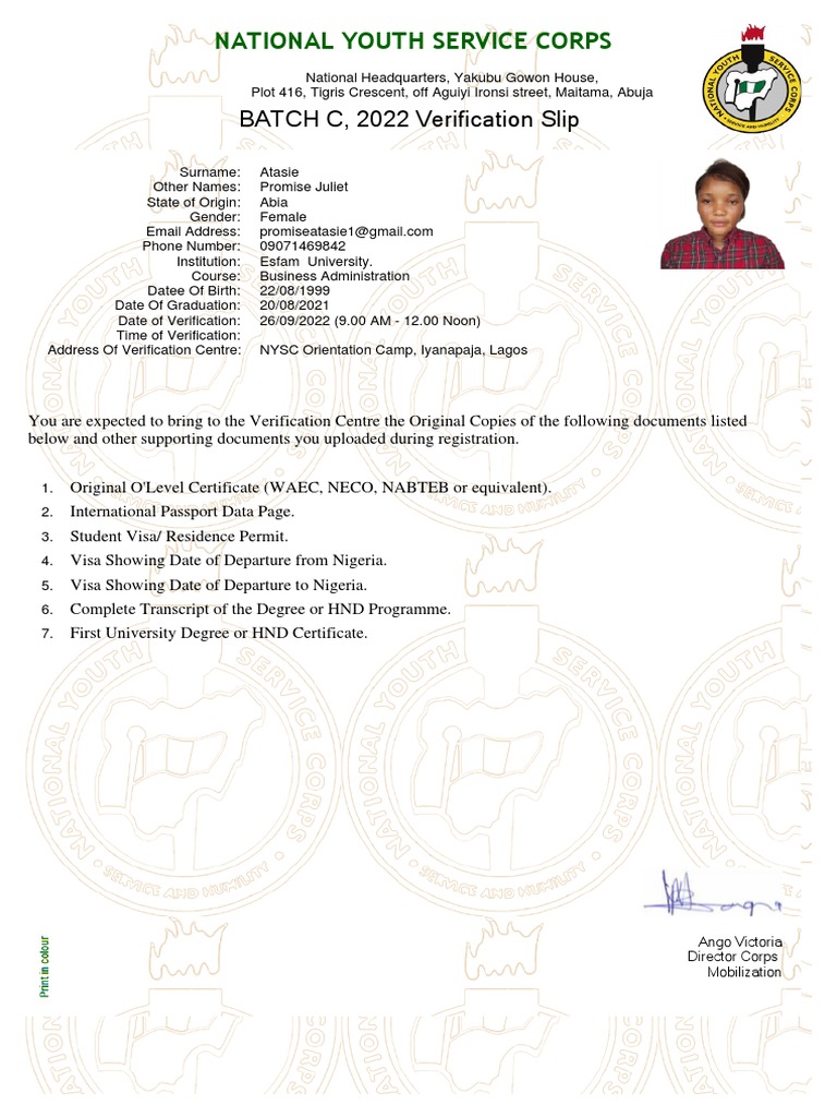 Verification Slip ATASIE | PDF