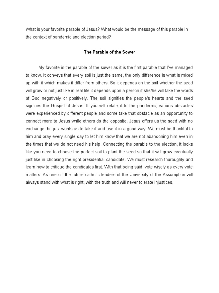 What Is Your Favorite Parable of Jesus | PDF | Self-Improvement | Wellness