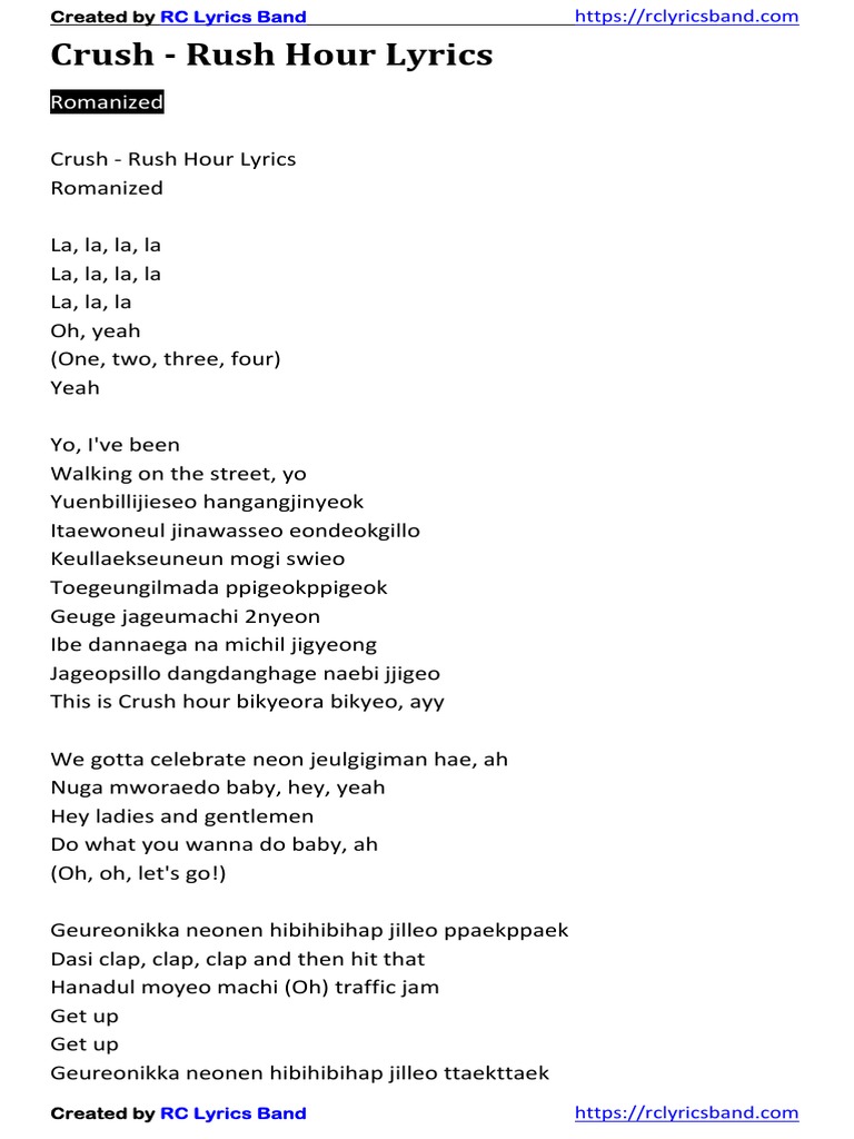 Crush - Rush Hour Lyrics | PDF | Language Arts & Discipline | Foreign ...